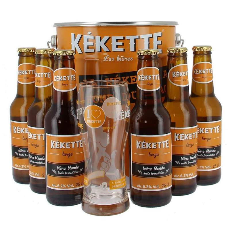 Seau 6 bières kékette blondes et un verre